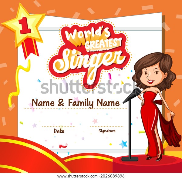 World Greatest Singer Certificate Template Illustration Stock Vector ...