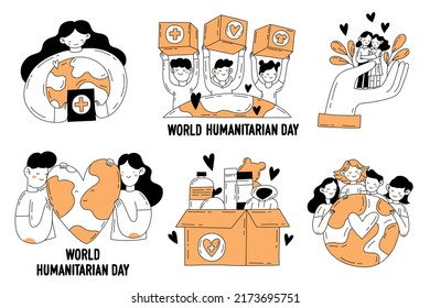 World Humanitarian Day Set Hand Drawn Stock Vector (Royalty Free ...