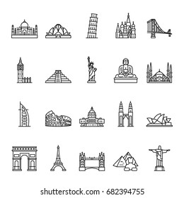 World Landmark Outline Icon Set: vector de stock (libre de regalías ...