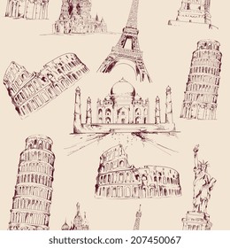 World Landmark Sketch Seamless Pattern Famous Stock Vector (Royalty ...