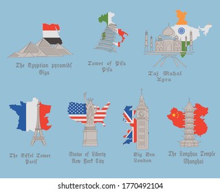 World Landmarks Flags Vector Icon Set Stock Vector (Royalty Free ...