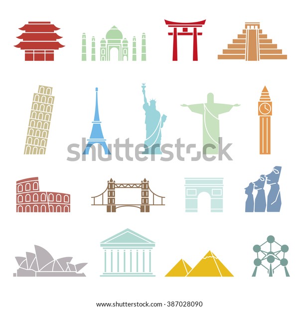 World Landmarks Icons Abstract Vector Set 스톡 벡터(로열티 프리) 387028090 ...