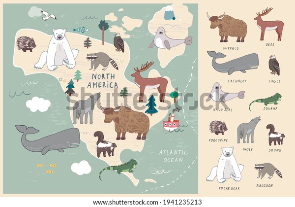World Map Animals North America Vector Stock Vector (Royalty Free ...