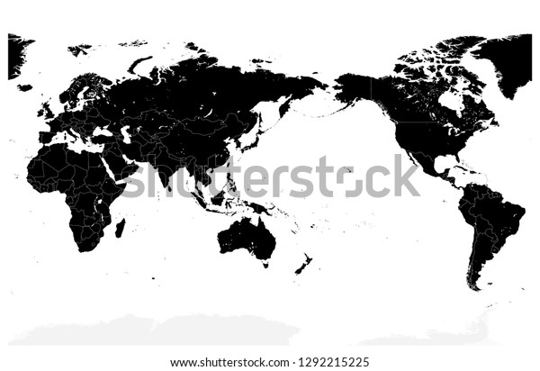 World Map Black Color Pacific Centered Stock Vector (Royalty Free ...