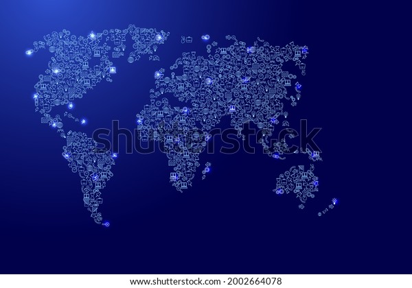 World Map Blue Glowing Stars Icons Stock Vector (Royalty Free ...