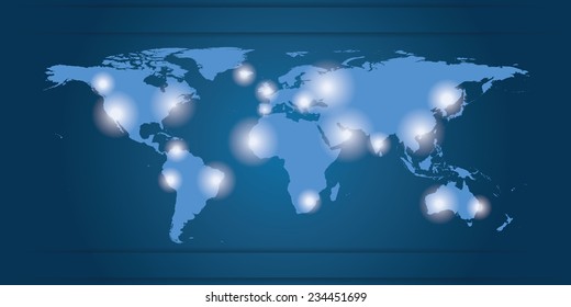 World Map Blue Locations White Stock Vector (Royalty Free) 234451699 ...
