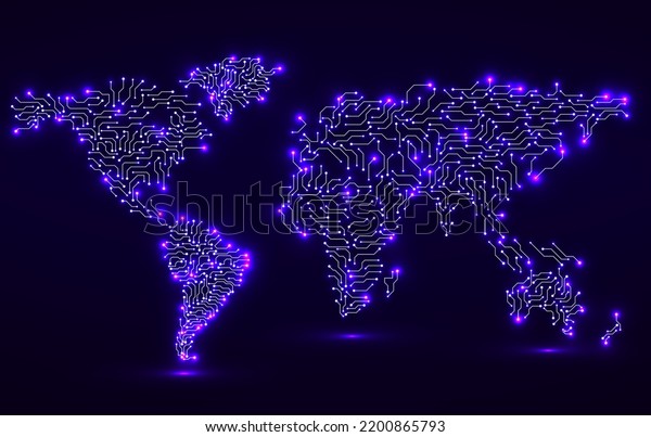 World Map Circuit Board Technology Background Stock Vector (Royalty ...