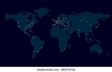 World Map City Lights Night View Stock Vector (Royalty Free) 582976726 ...