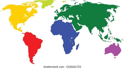 World Map Colorful Continents Map Stock Vector (Royalty Free ...