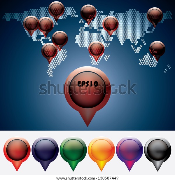 World Map Colorful Pins Set Stock Vector (Royalty Free) 130587449 ...