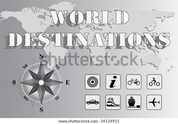 World Map Compass Rose Travel Icons Stock Vector (Royalty Free ...