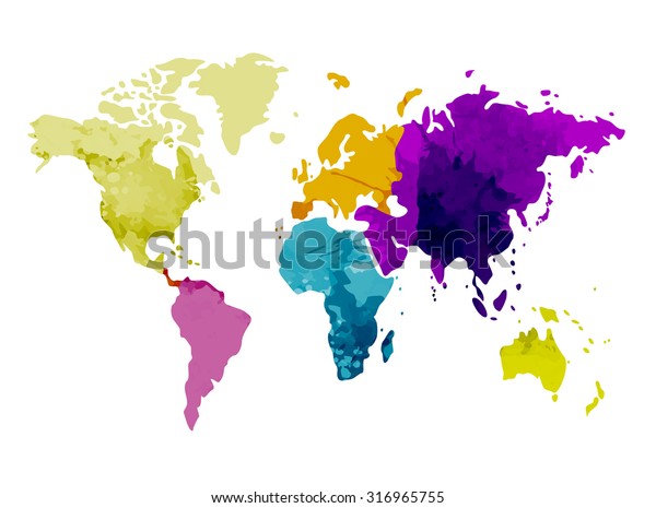 World map continents watercolor background vector illustration