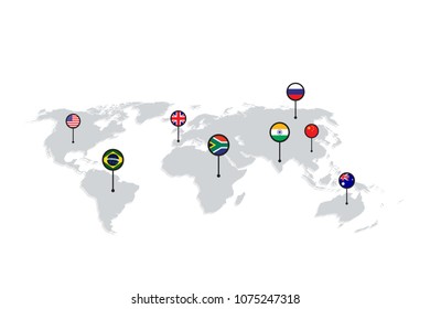 World Map Country Flag Marking World Stock Vector (Royalty Free) 1075247318