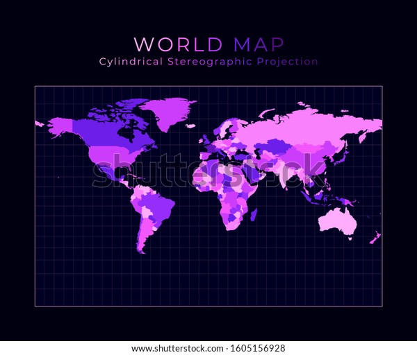 World Map Cylindrical Stereographic Projection Digital Stock Vector ...
