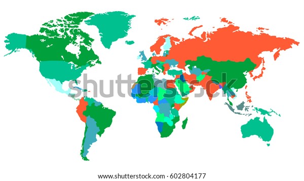 World Map Detailed Red Green Blue Stock Vector (Royalty Free) 602804177