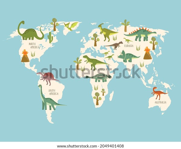 World Map Dinosaurs Dino World Map Stock Vector (Royalty Free ...