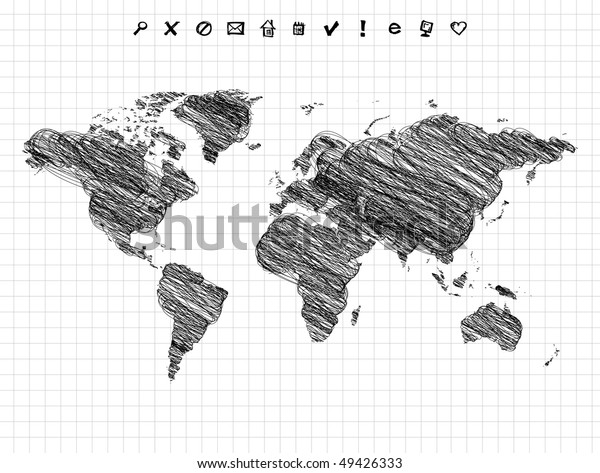 World Map Drawing Pencil Sketch: vetor stock (livre de direitos ...