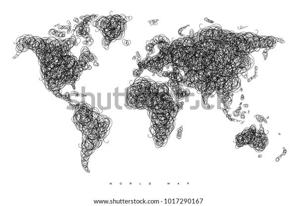 World Map Drawing Tangled Black Lines Stock Vector (Royalty Free ...