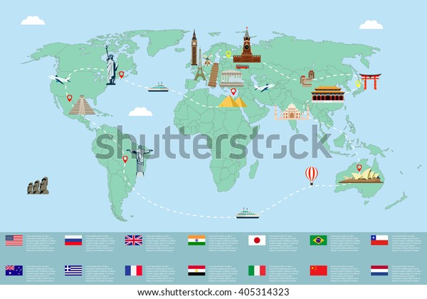 World Map Famous Landmarks Travel Tourism Stock Vector (Royalty Free ... World Map Famous Landmarks Travel Tourism Stock Vector (Royalty Free ...