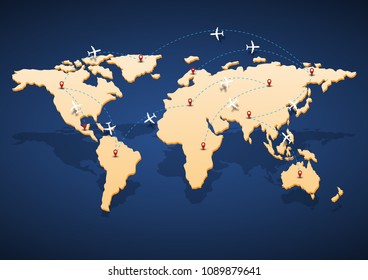 World Map Flight Routes Airplaines Background Stock Vector (Royalty ...