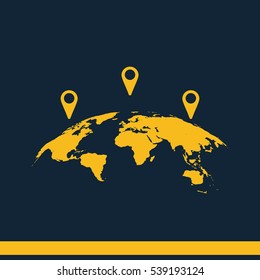 Vektor Stok World Map Geo Location Pins Icon (Tanpa Royalti) 539193124 ...