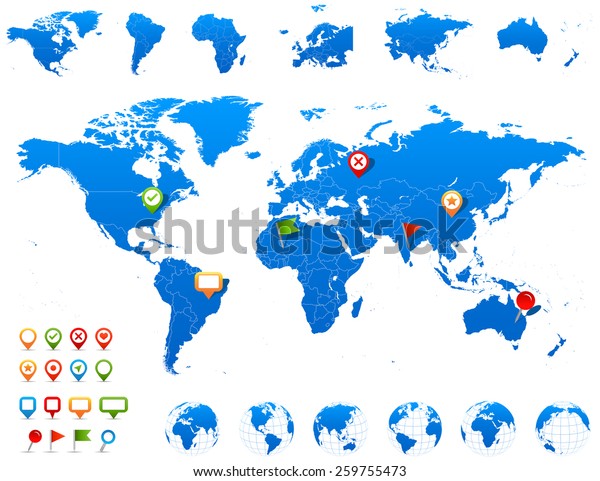 World Map Globes Navigation Icons Illustration Stock Vector (Royalty ...