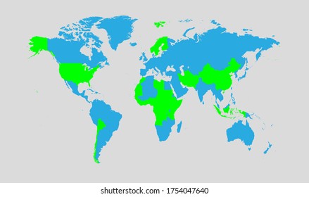 World Map Green Blue Countries Vector Stock Vector (Royalty Free ...