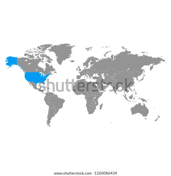 World Map Grey Color Usa Blue Stock Vector (Royalty Free) 1260086434 ...