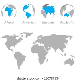 World Map Highlighted Continents On Globe Stock Vector (Royalty Free ...