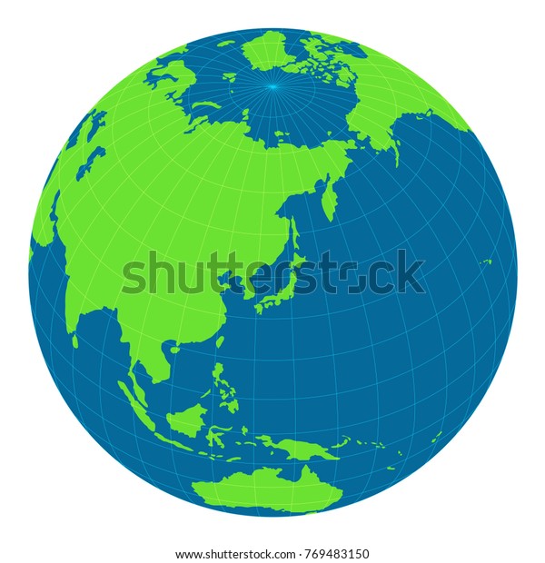 world map illustration (globe / sphere). focus on Japan and east asia.