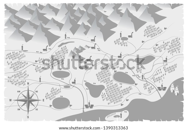 World Map Illustration Old Style Mountains Stock Vector (Royalty Free ...
