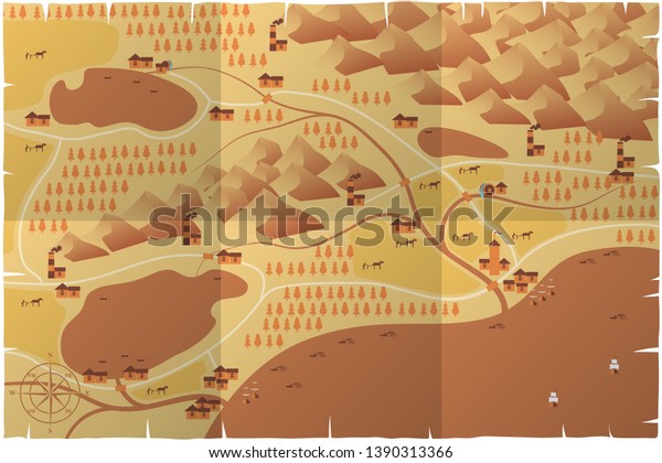 World Map Illustration Old Style Mountains Stock Vector (Royalty Free ...