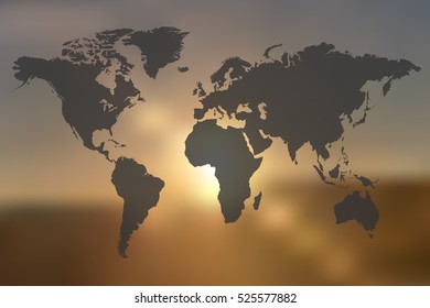 World Map Illustration On Sunset Background Stock Vector (Royalty Free ...