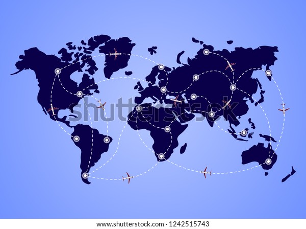 World Map Infographic Airplane Route Concept: เวกเตอร์สต็อก (ปลอดค่า ...
