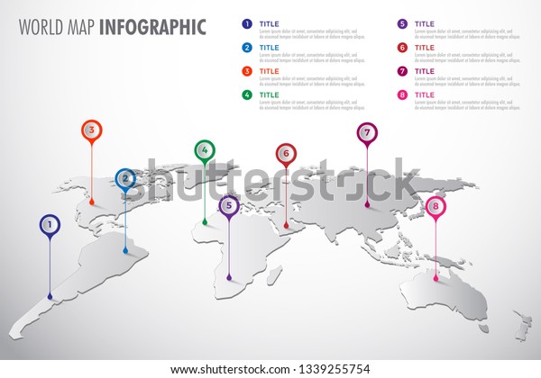 World Map infographic symbol. Icon with color pointers. Global ...