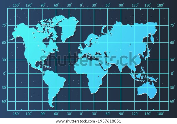 Vektor Stok World Map World Latitude Longitude Map (Tanpa Royalti ...