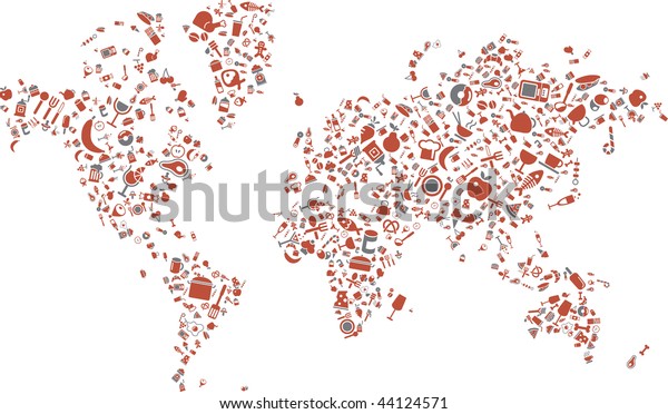World Map Made Food Items 스톡 벡터(로열티 프리) 44124571