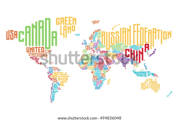 World map made of typographic country names. Vector illustration.