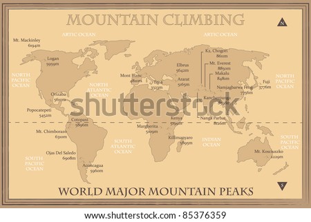 World Map Major Mountain Peaks Stock Vector (Royalty Free) 85376359 ...