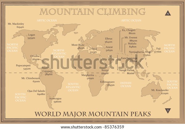 「World Map Major Mountain Peaks」のベクター画像素材（ロイヤリティフリー） 85376359 ...
