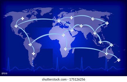 World Map Medical Network Electrocardiogram Signals Stock Vector ...