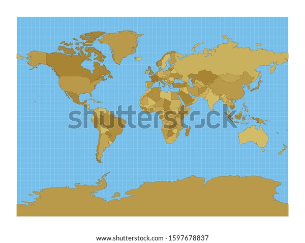 World Map Miller Cylindrical Projection Map: vector de stock (libre de ...