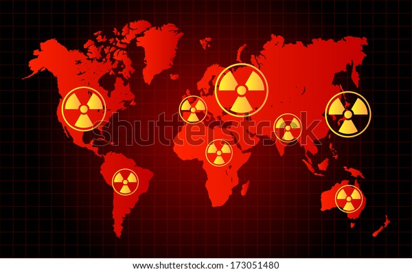World Map Nuclear Waste Radioactive Hazard Stock Vector (Royalty Free ...
