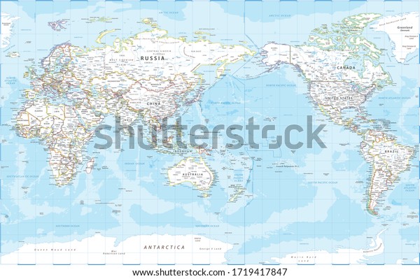 World Map Pacific View Asia China Stock Vector (Royalty Free) 1719417847