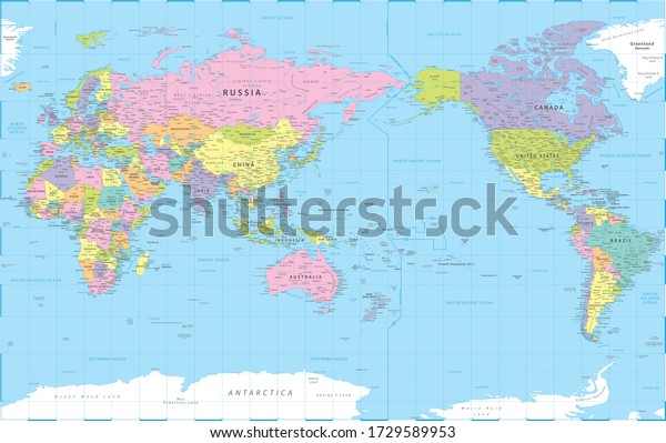 World Map Pacific View Asia China Stock Vector (Royalty Free ...