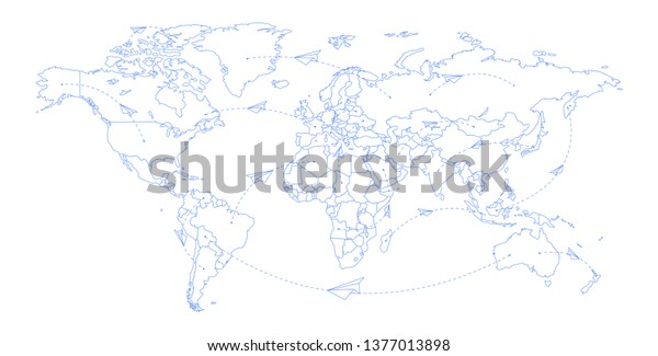World Map Plane Tracks Aviation Track Stock Vector (Royalty Free ...