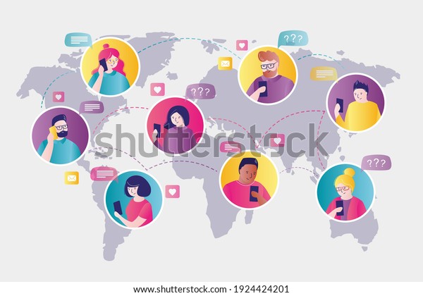 World Map Portraits Humans Multicultural People Stock Vector (Royalty ...