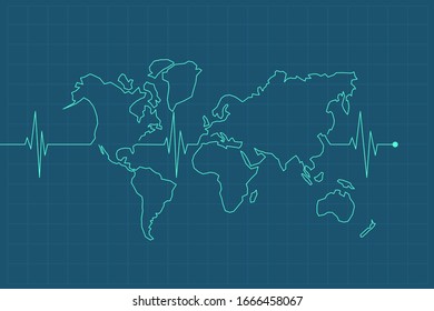 World Map Pulse Lineworld Health Vector: เวกเตอร์สต็อก (ปลอดค่า ...