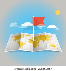 World Map Red Flag Design Elements Stock Vector (Royalty Free ...