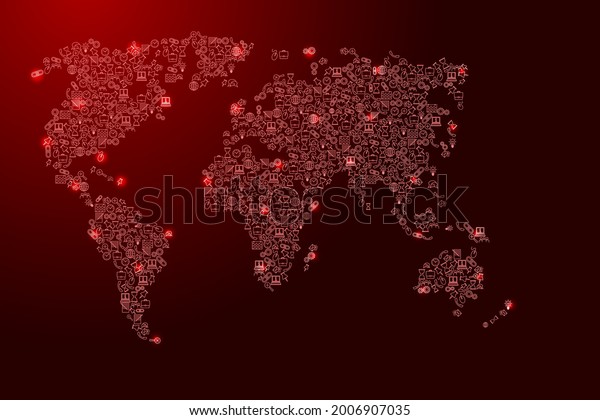World Map Red Glowing Stars Icons Stock Vector (Royalty Free ...